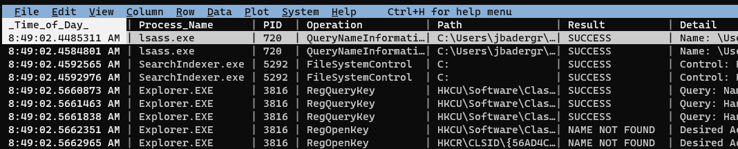 Analyzing ProcMon output with VisiData | justus.ws